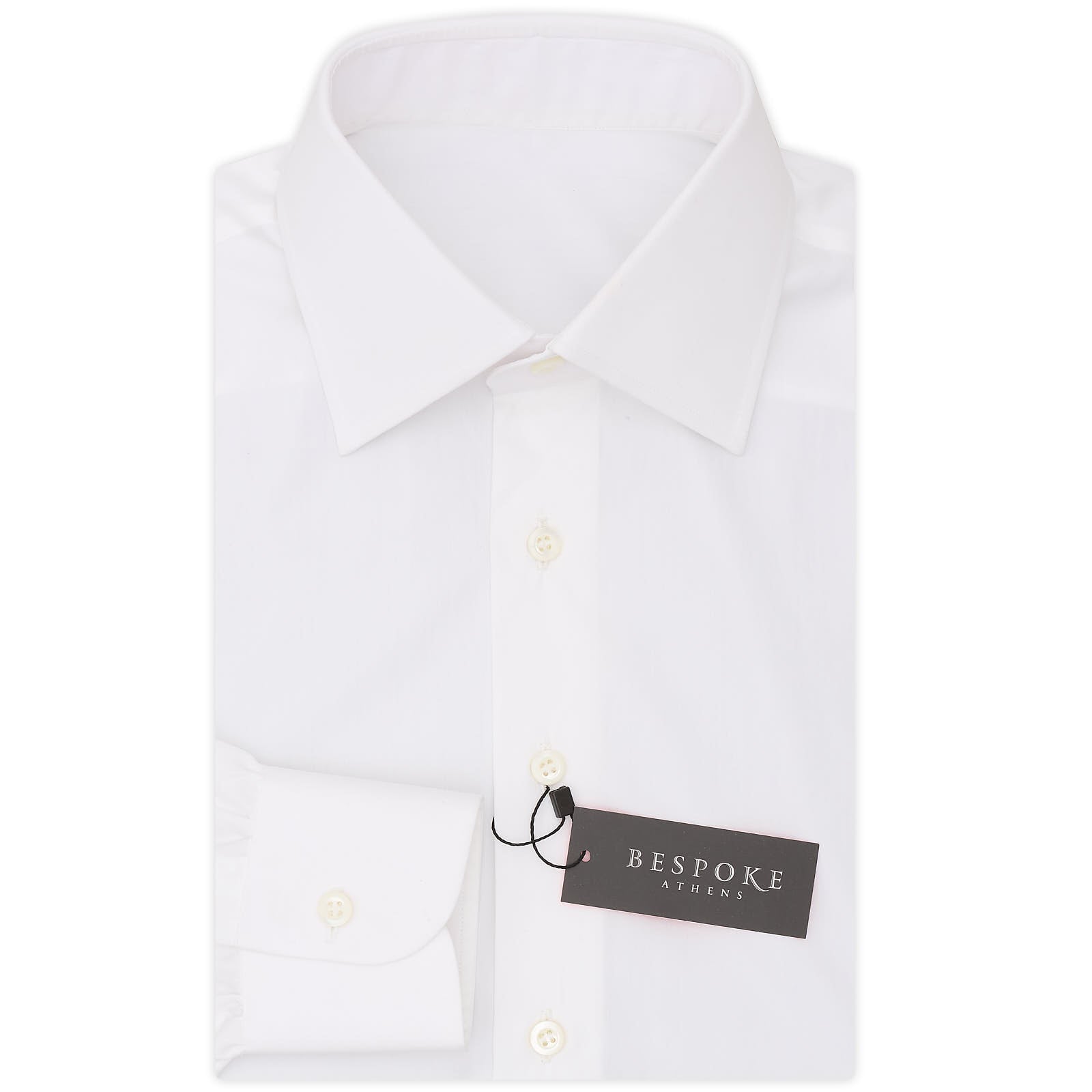BESPOKE ATHENS Handmade White Cotton Poplin Dress Shirt EU 38 NEW US 1