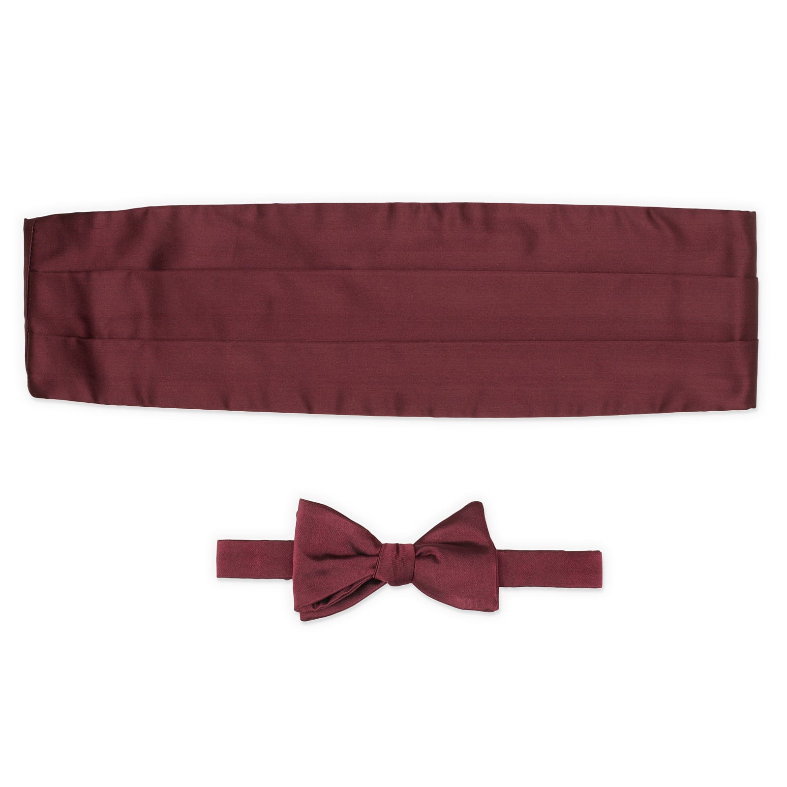 CALABRESE Napoli Burgundy Silk Satin Cummerbund Belt and Bow Tie Set N