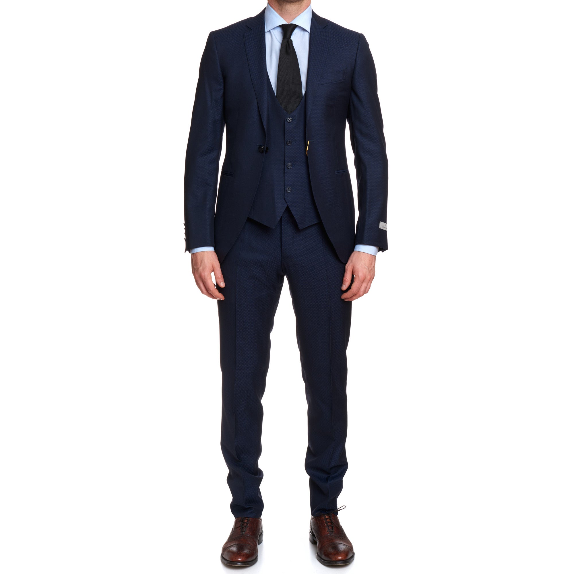 CANALI 1934 Navy Blue Jacquard Wool-Silk 1 Button 3 Piece Suit EU 50 U