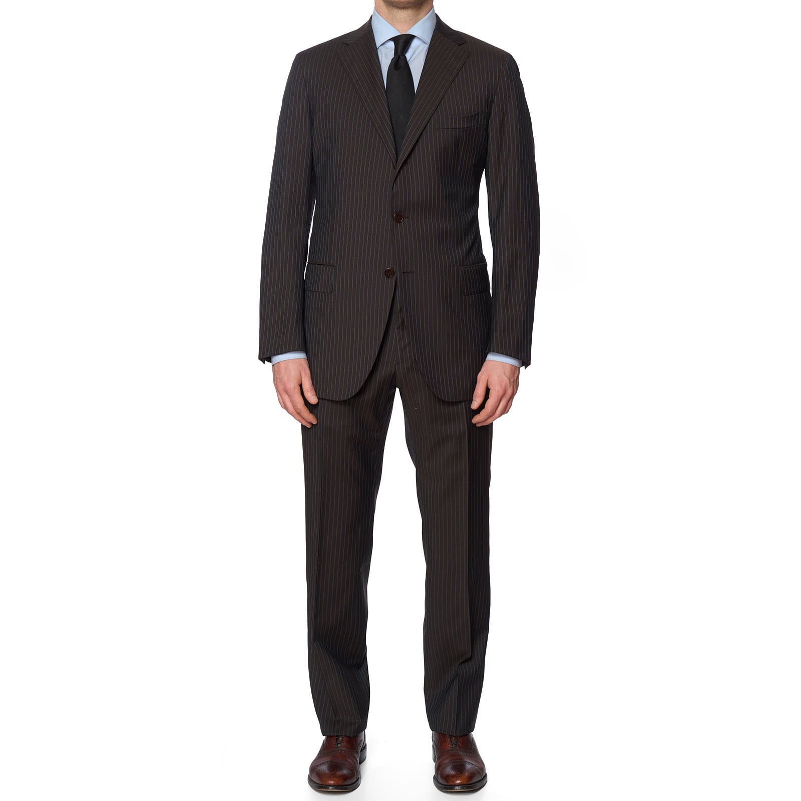 VANNUCCI Diplomat Brown Striped Virgin Wool Super 100's Suit EU 54 NEW