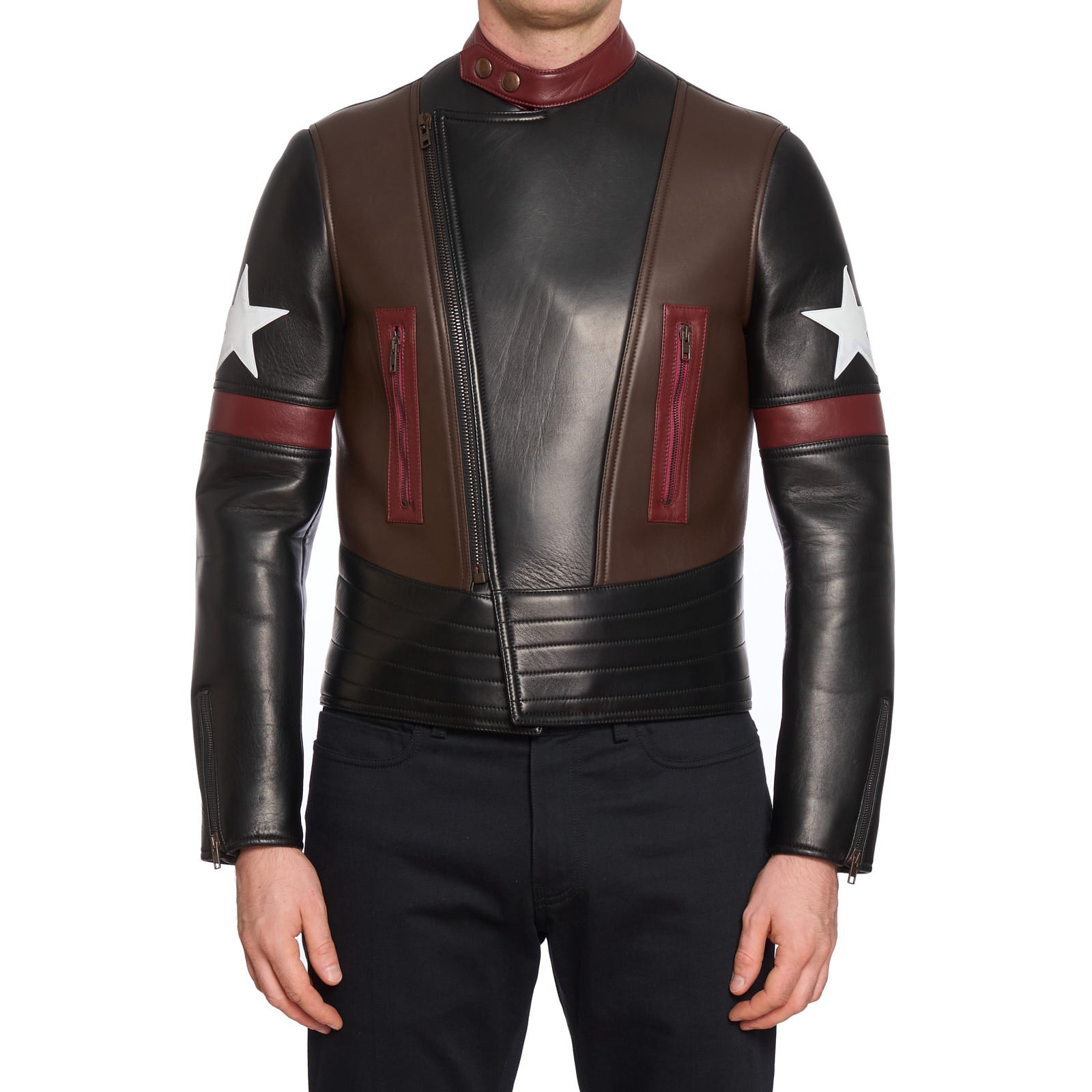 GIVENCHY Star Patch Leather Moto Biker Captain America Jacket NEW Size