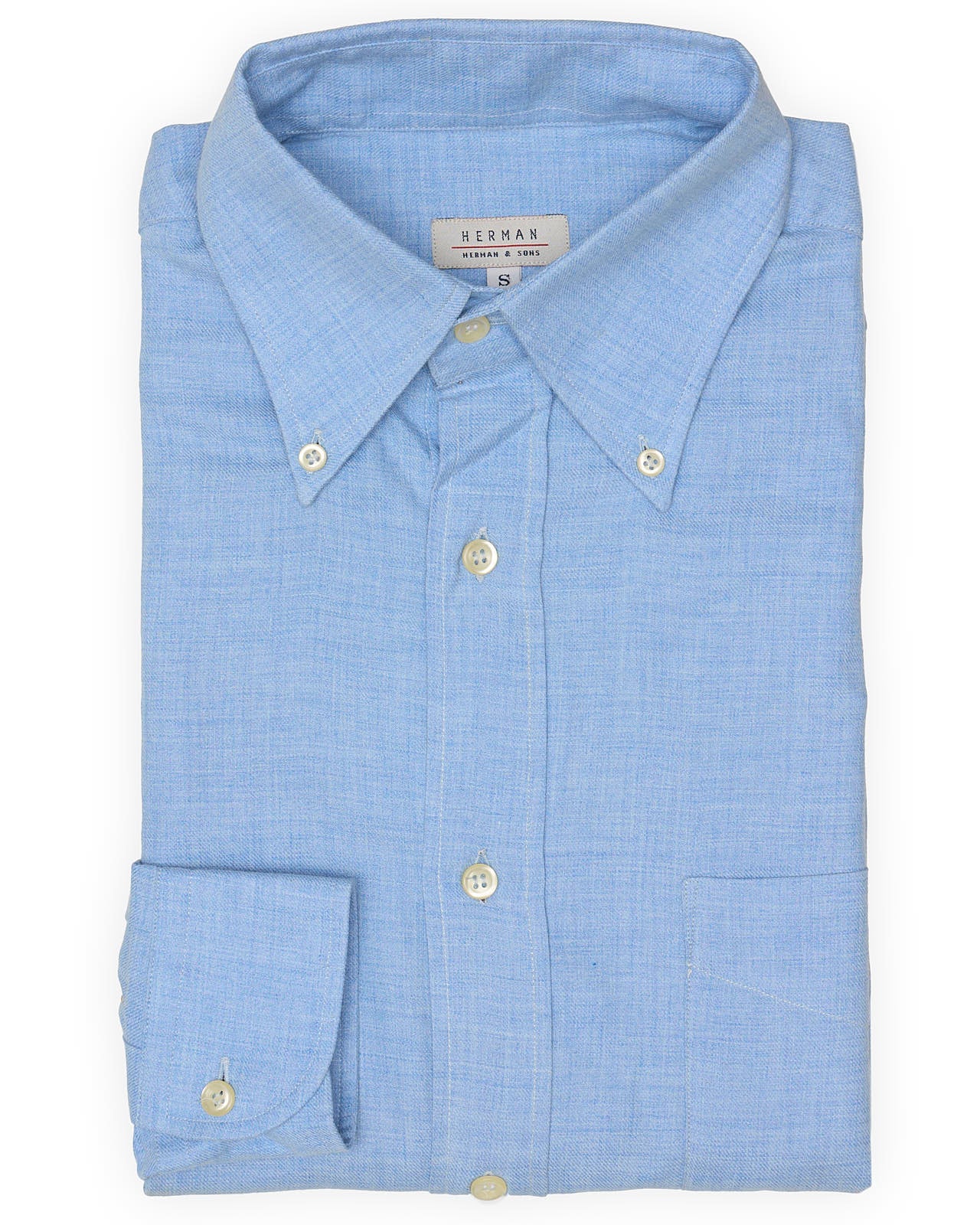 HERMAN Blue Melange Cotton Dress Shirt EU S NEW US 15.5