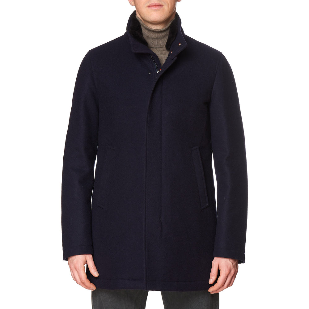 KITON KIRED "Emilius" Navy Blue Wool Padded Jacket Coat Beaver Collar
