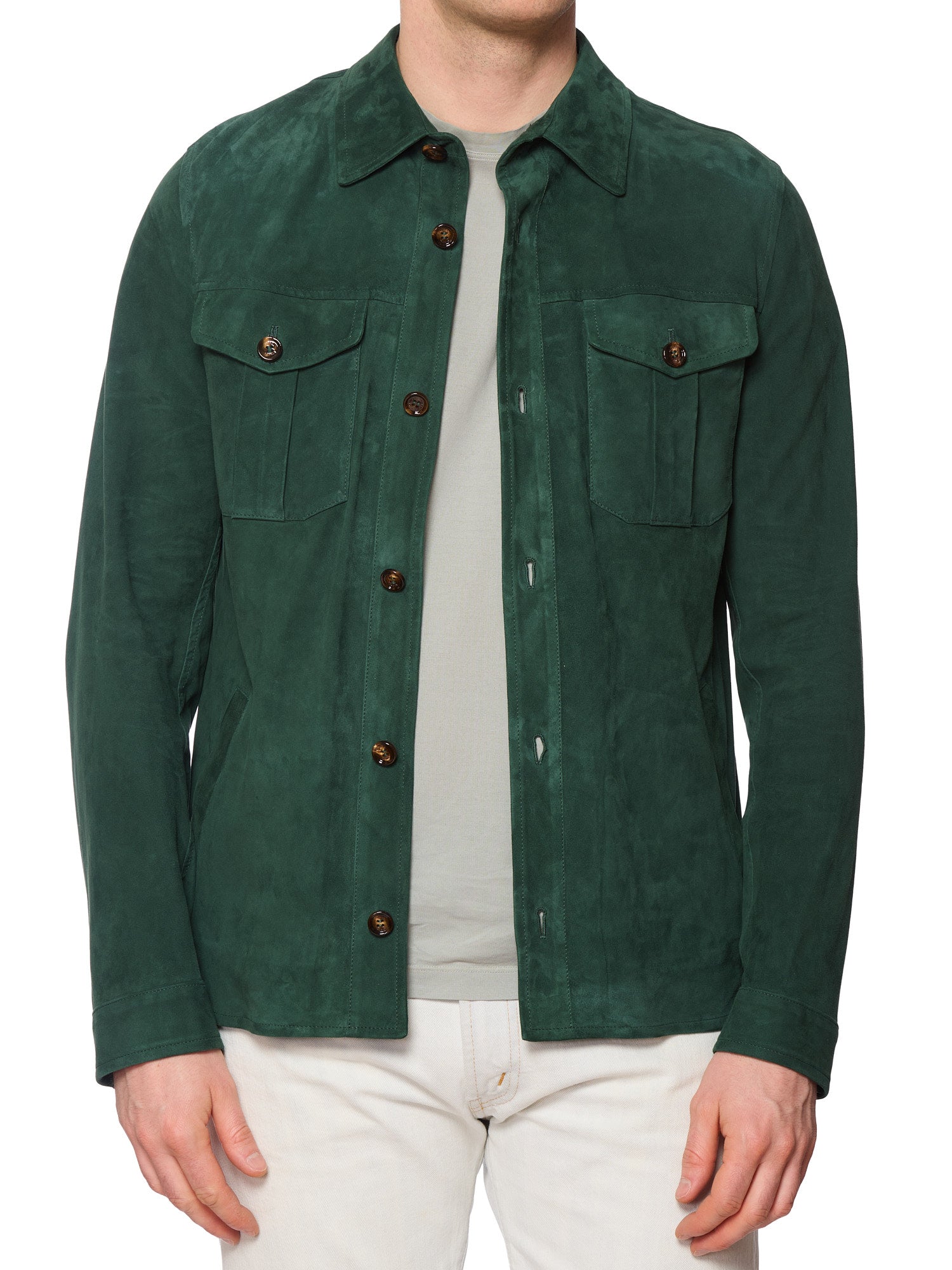 KITON KIRED "Erik" Emerald Green Lambskin Trucker Leather Jacket EU 50