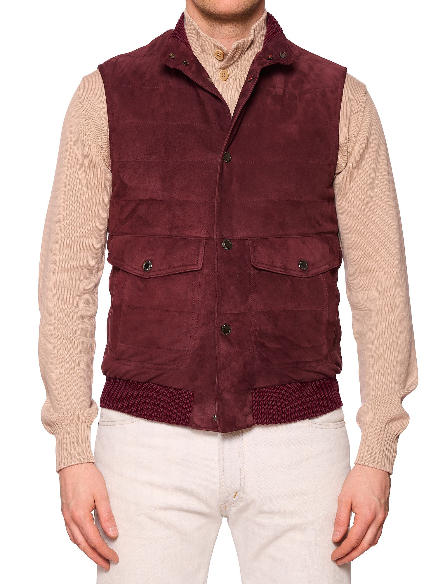 KITON KIRED "Gauro 2" Burgundy Lambskin Suede Leather Vest EU 50 NEW U