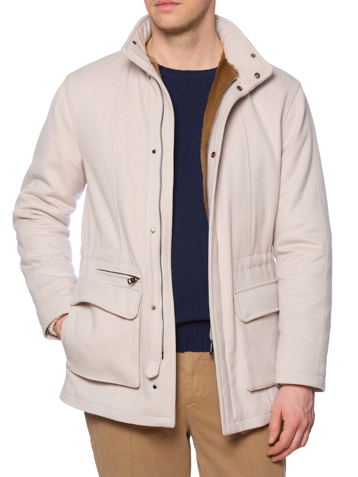 KITON KIRED "Kone" Beige Cashmere-Weasel Fur Jacket Coat EU 50 US M 20