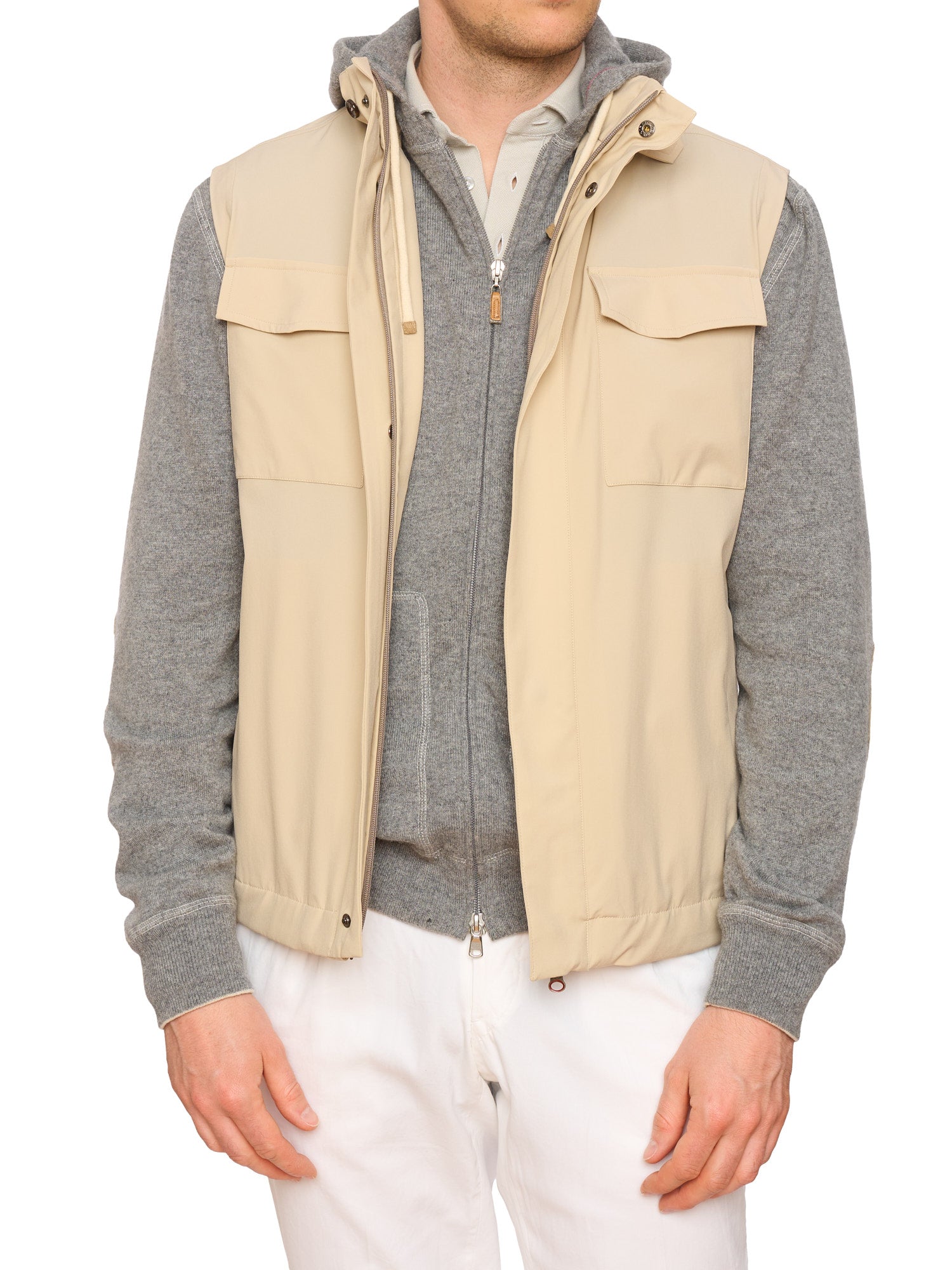 KITON KIRED "Timone" Beige Litek Vest With Hidden Hood EU 50 NEW US M