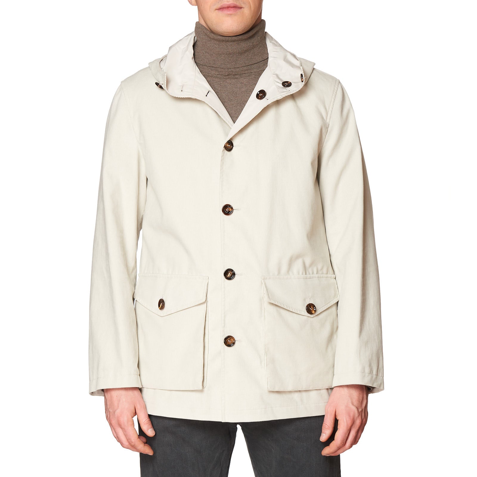 KITON KIRED "Wang" Beige Reversible Hooded Rain Field Jacket 50 US M