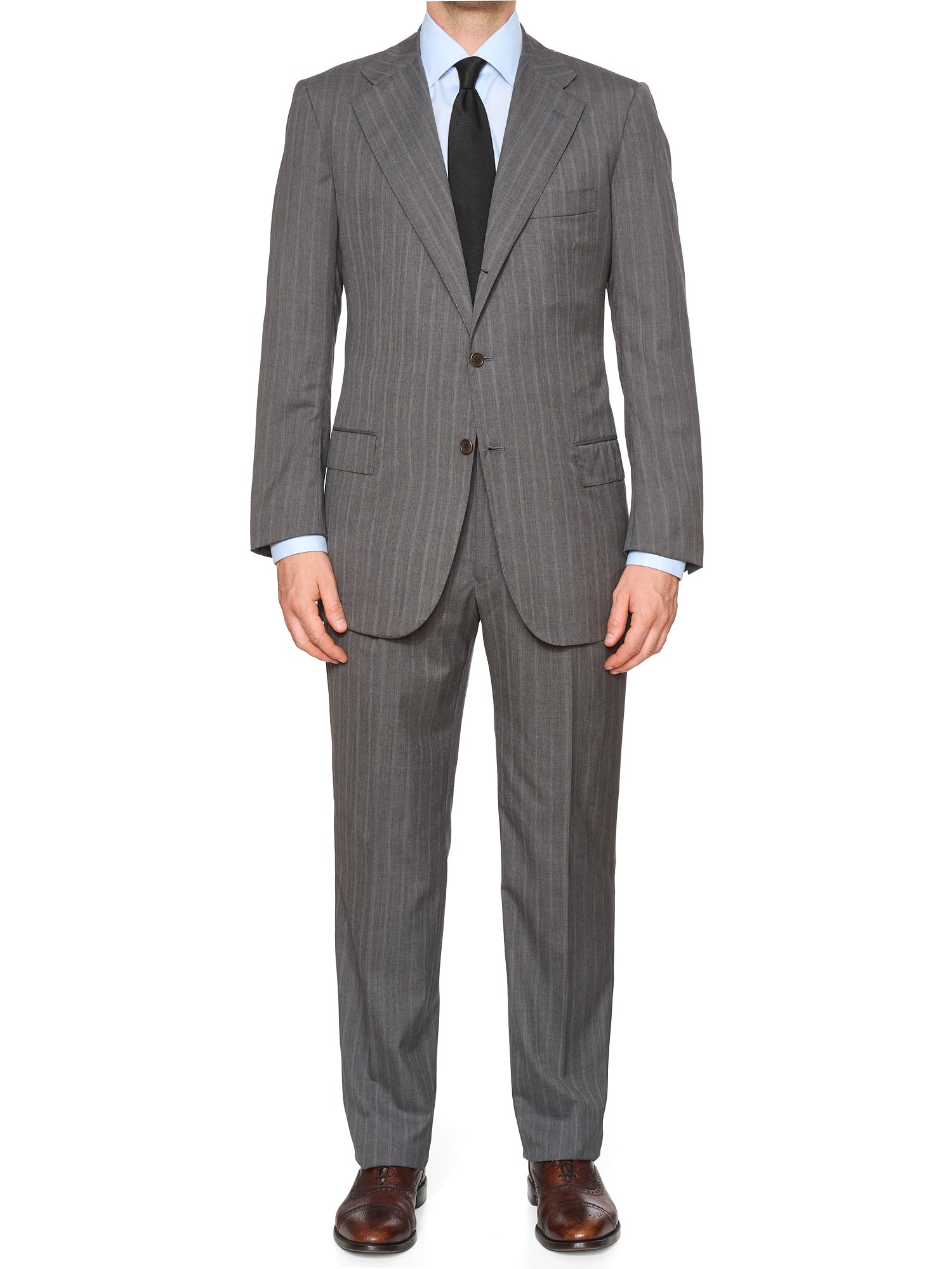 KITON Napoli Handmade Gray Stripes 14 Micron Super 180's Business Suit