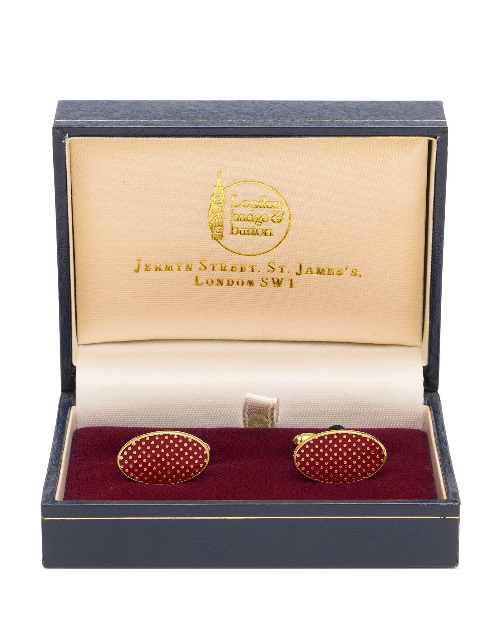 LONDON BADGE & BUTTON Gold Enamel Plated Dots Vintage Cufflinks NOS