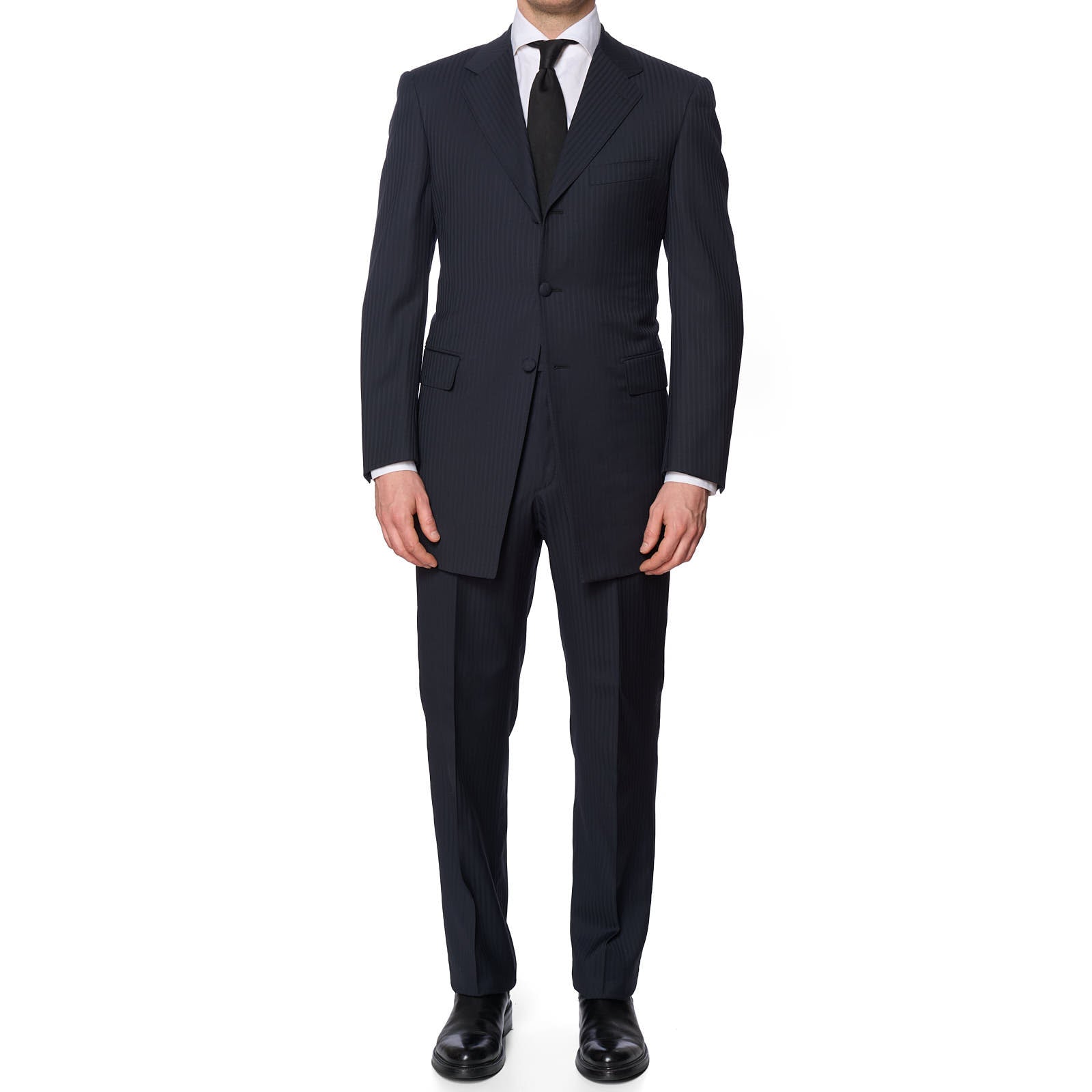 VANNUCCI Milano Navy Blue Striped Wool Super 130's Suit EU 50 NEW US 4