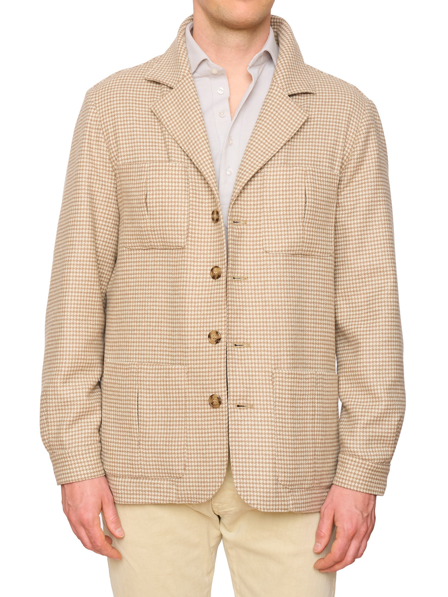 PIETRA SALATA Napoli "John" Beige Pied de Poule Wool Jacket Car Coat N