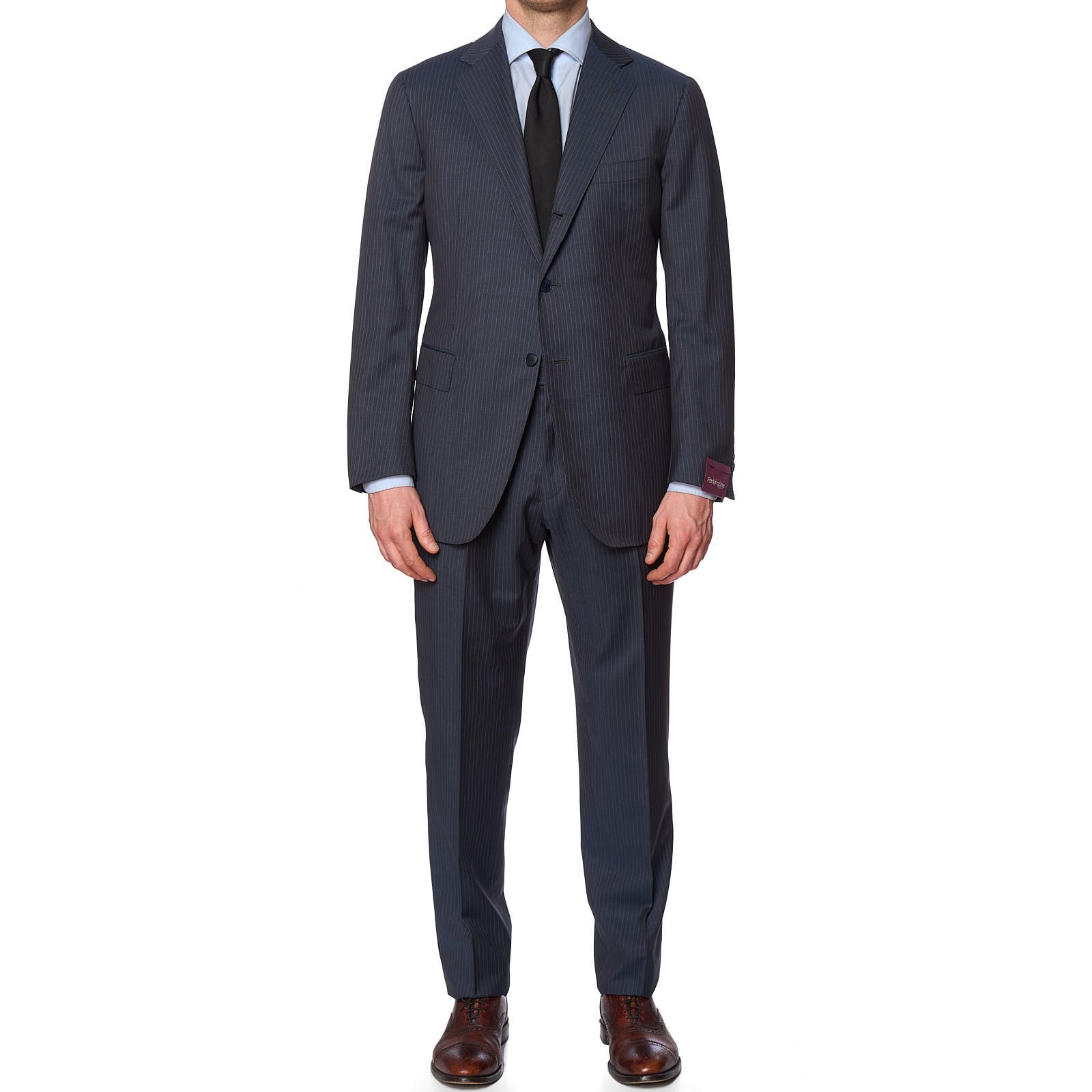 SARTORIA PARTENOPEA for VANNUCCI Blue Striped Wool Handmade Suit EU 54