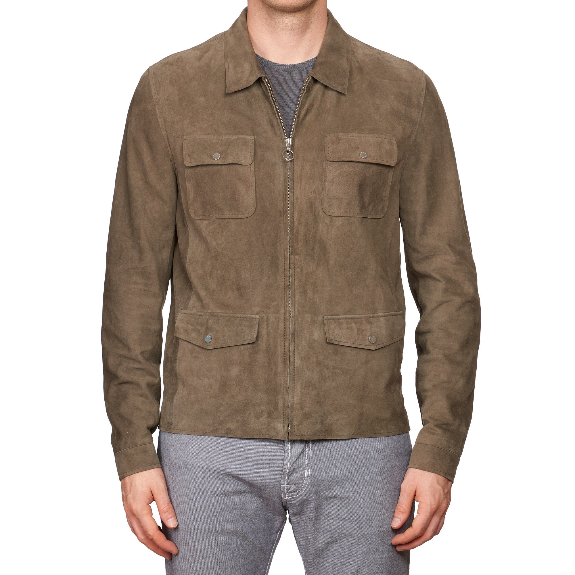 SERAPHIN Olive Suede Goat Leather Unlined Field Jacket FR 50 US M