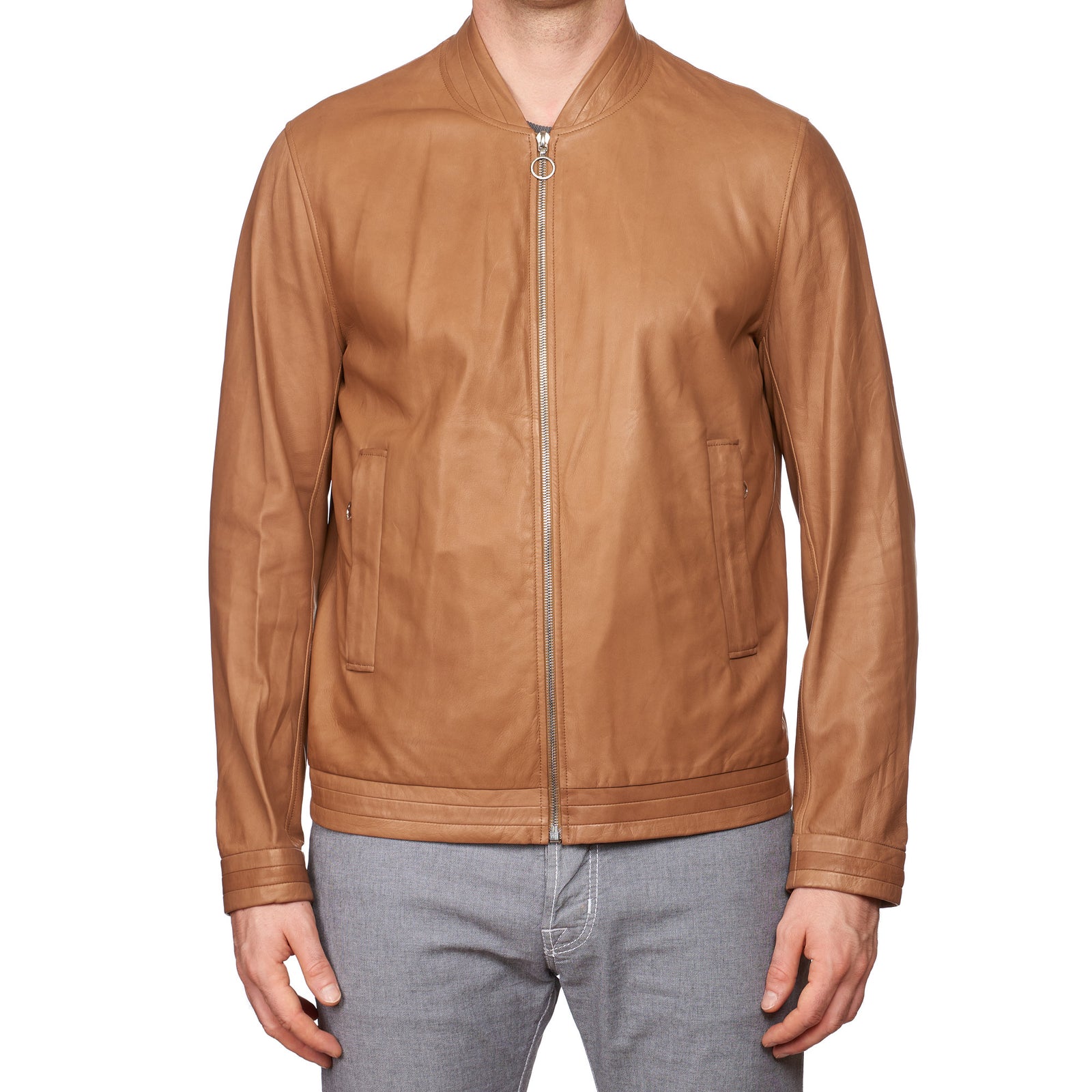 SERAPHIN Tan Lamb Leather Unlined Bomber Flight Jacket FR 50 US M