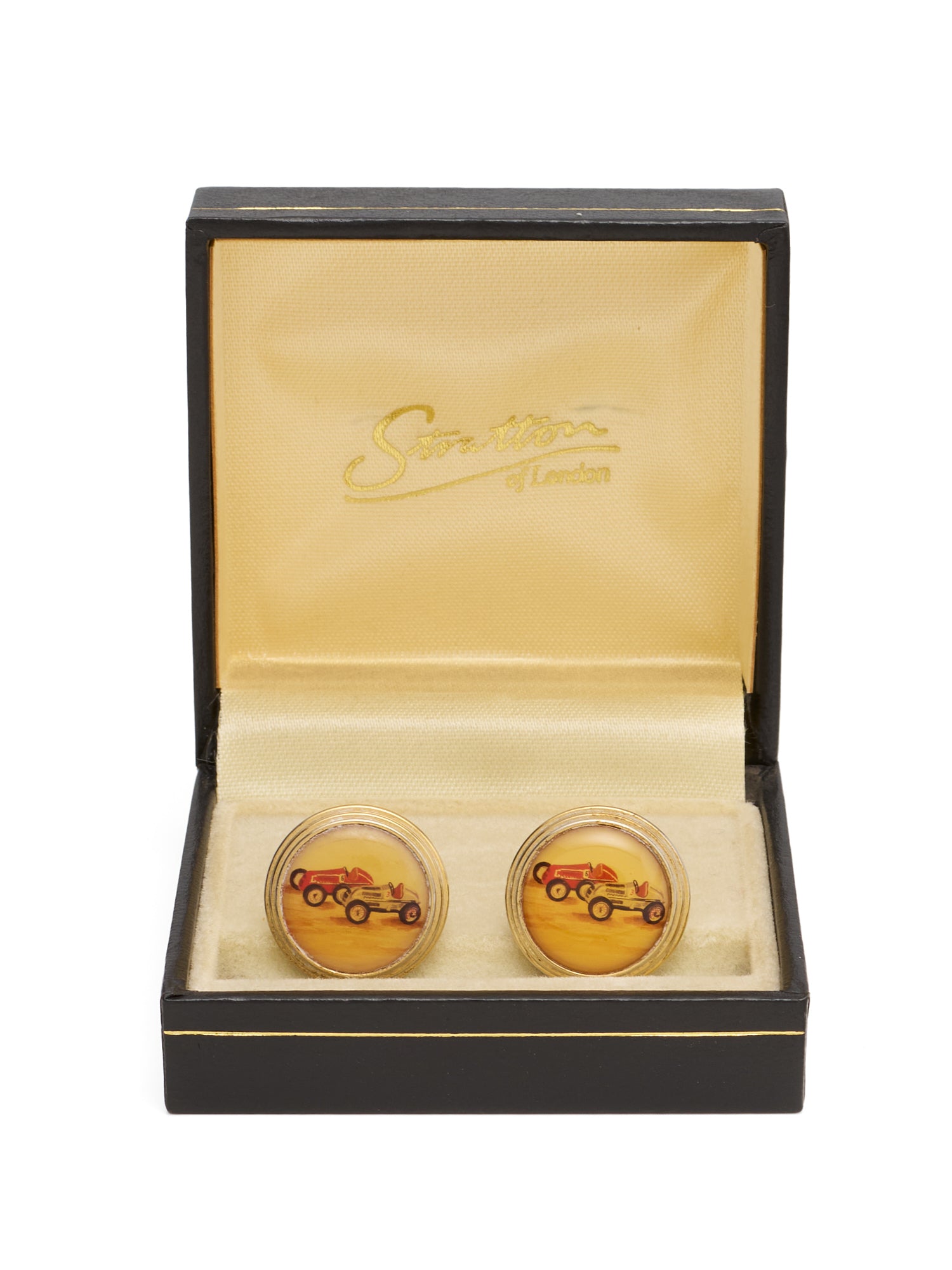 STRATTON of London "Cars" Silver Enamel Vintage Cufflinks in Original