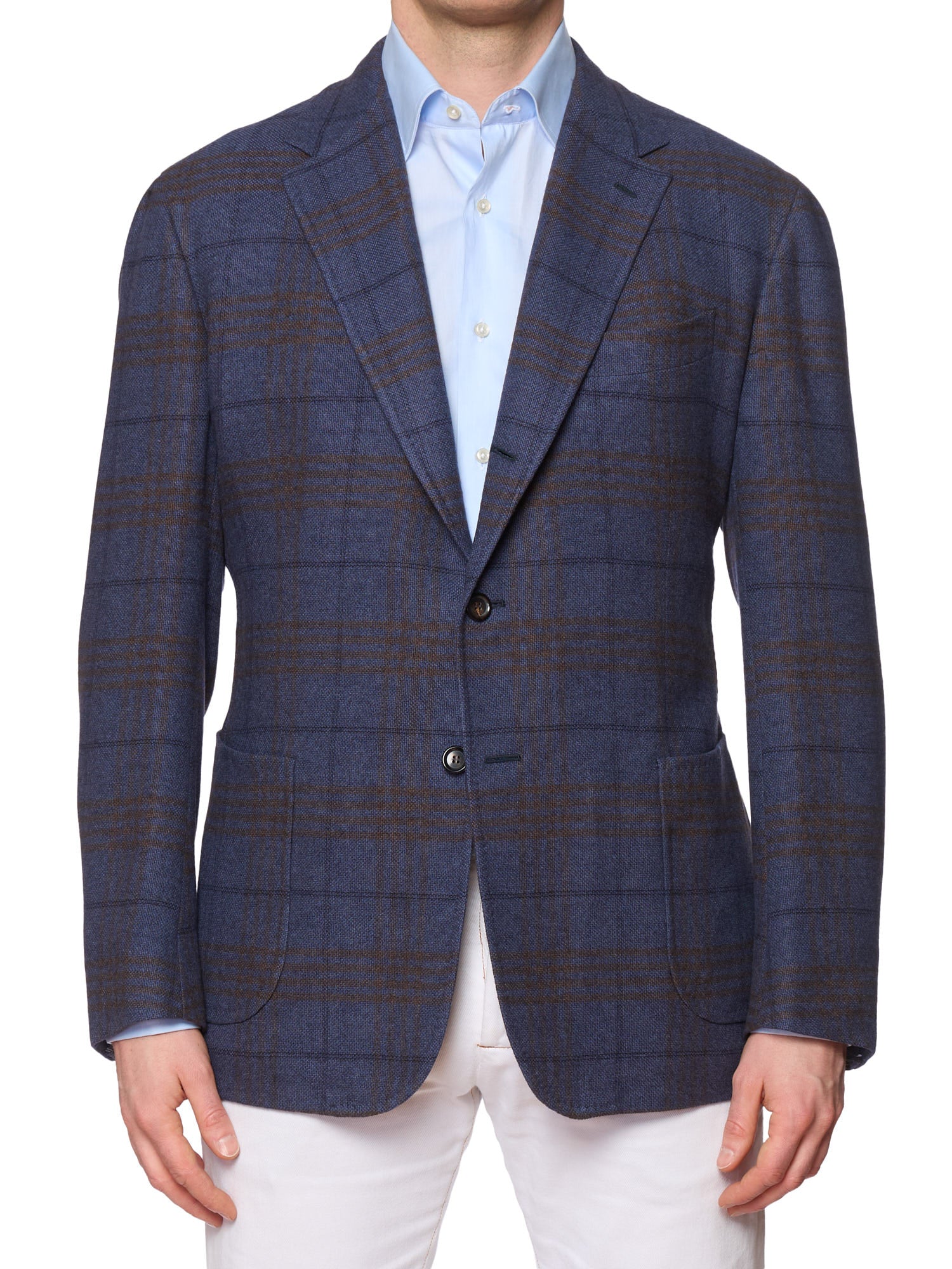 STILE LATINO Handmade Blue Plaid Silk-Cashmere Blazer Jacket Vincenzo