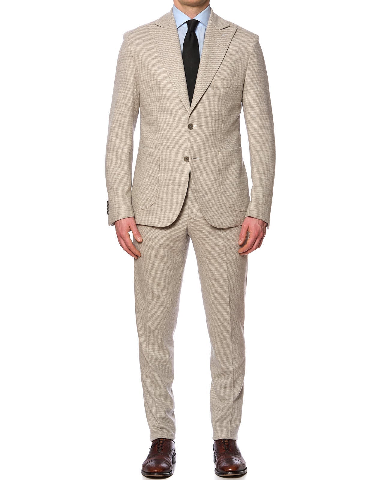 SARTORIA PARTENOPEA Beige Flannel Peak Lapel Wool Suit NEW Current Mod