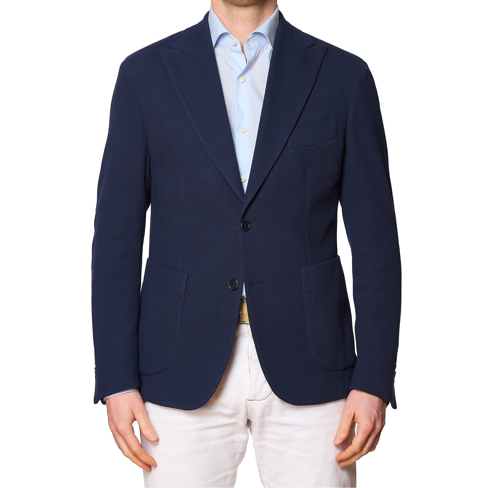 SARTORIA PARTENOPEA Blue Micro Cotton Peak Lapel Jacket NEW Current Mo
