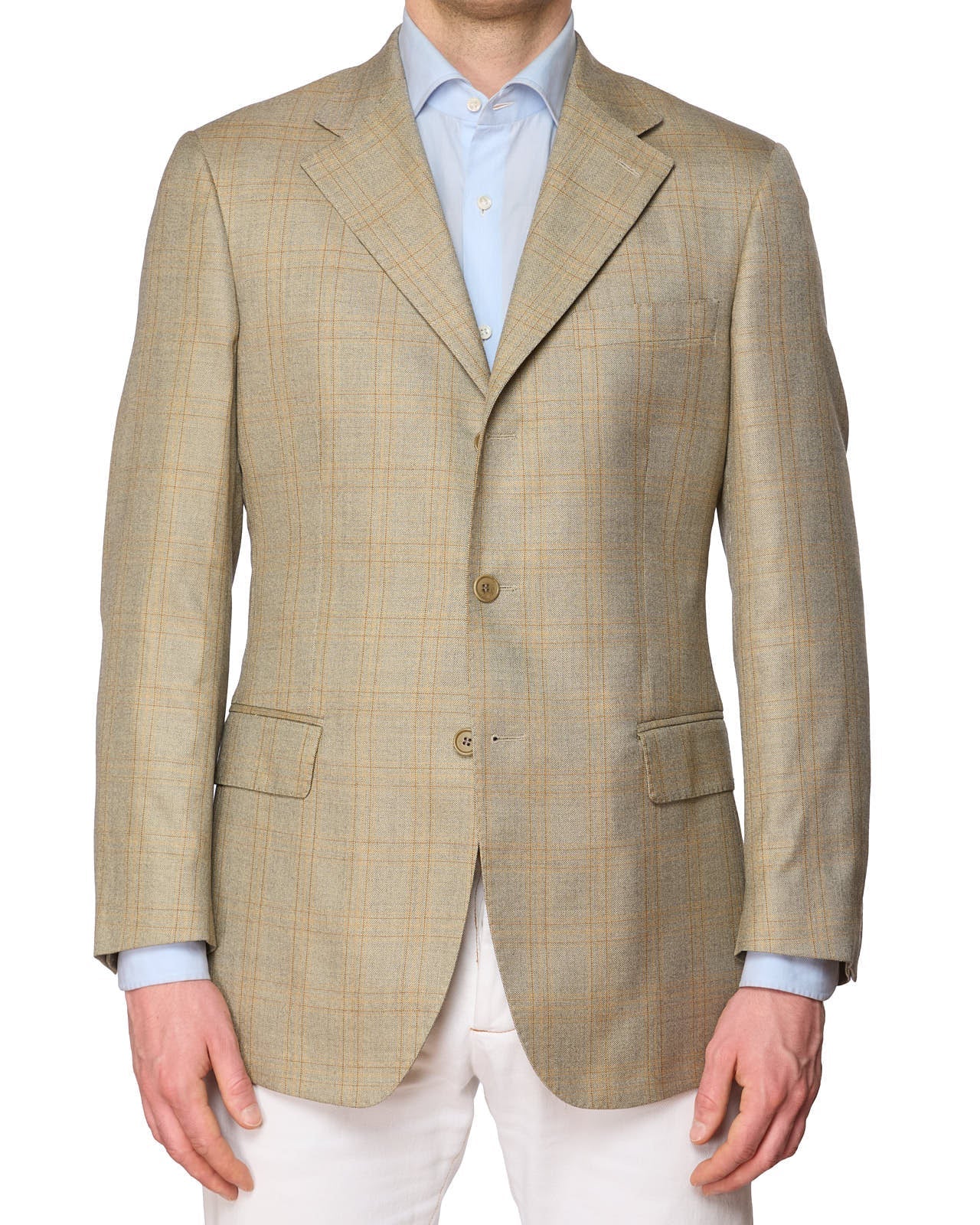 VANNUCCI Milano Beige Plaid Silk-Wool Super 120's Jacket EU 50 NEW US