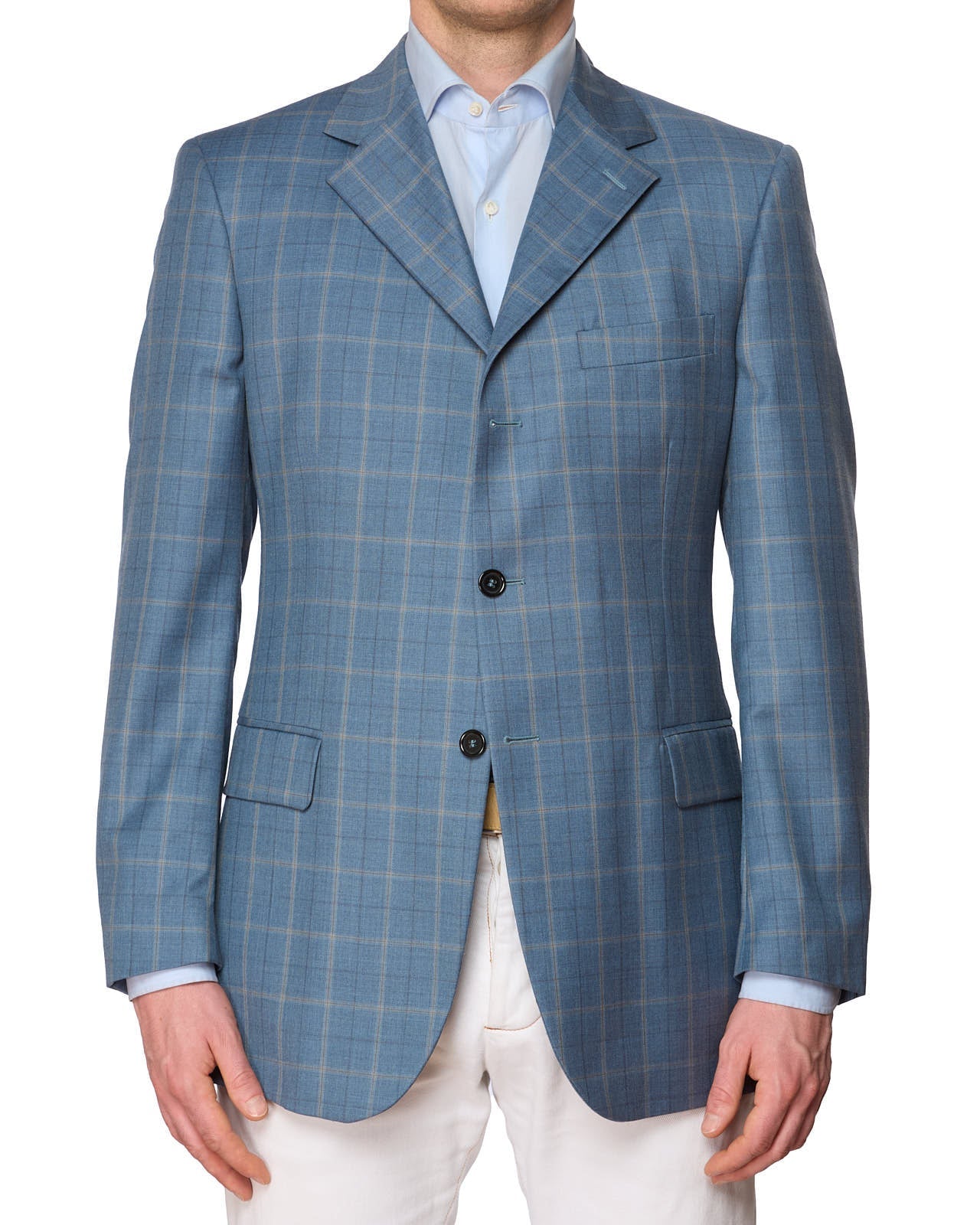 VANNUCCI Milano Blue Windowpane Wool Super 130's Jacket EU 46 NEW US 3