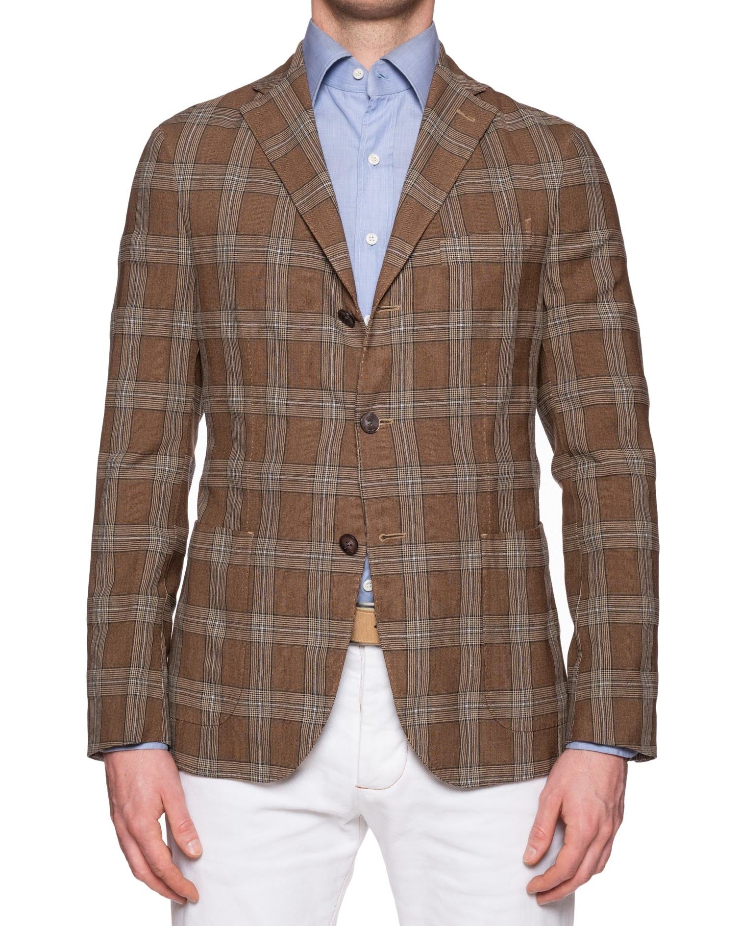 BOGLIOLI "K. Jacket" Brown Plaid Wool-Silk-Linen Soft Jacket EU 48 NEW