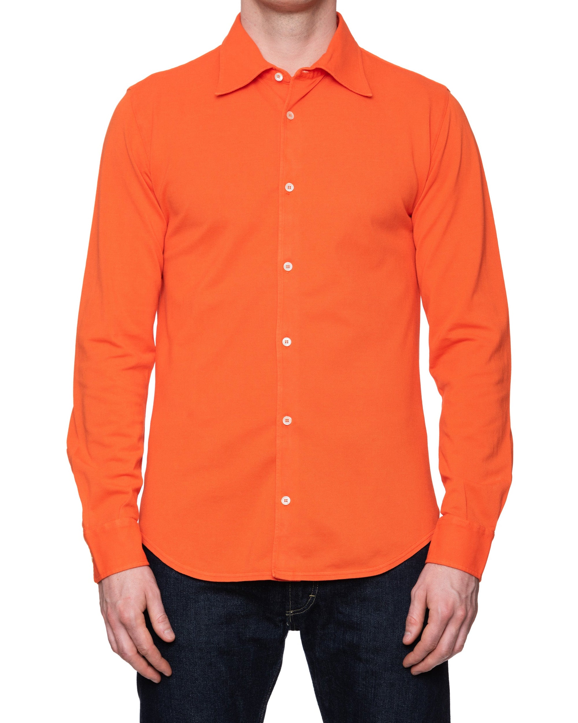 FEDELI 34 LAB "Pard" Orange Cotton Pique Long Sleeve Polo Shirt 50 NEW