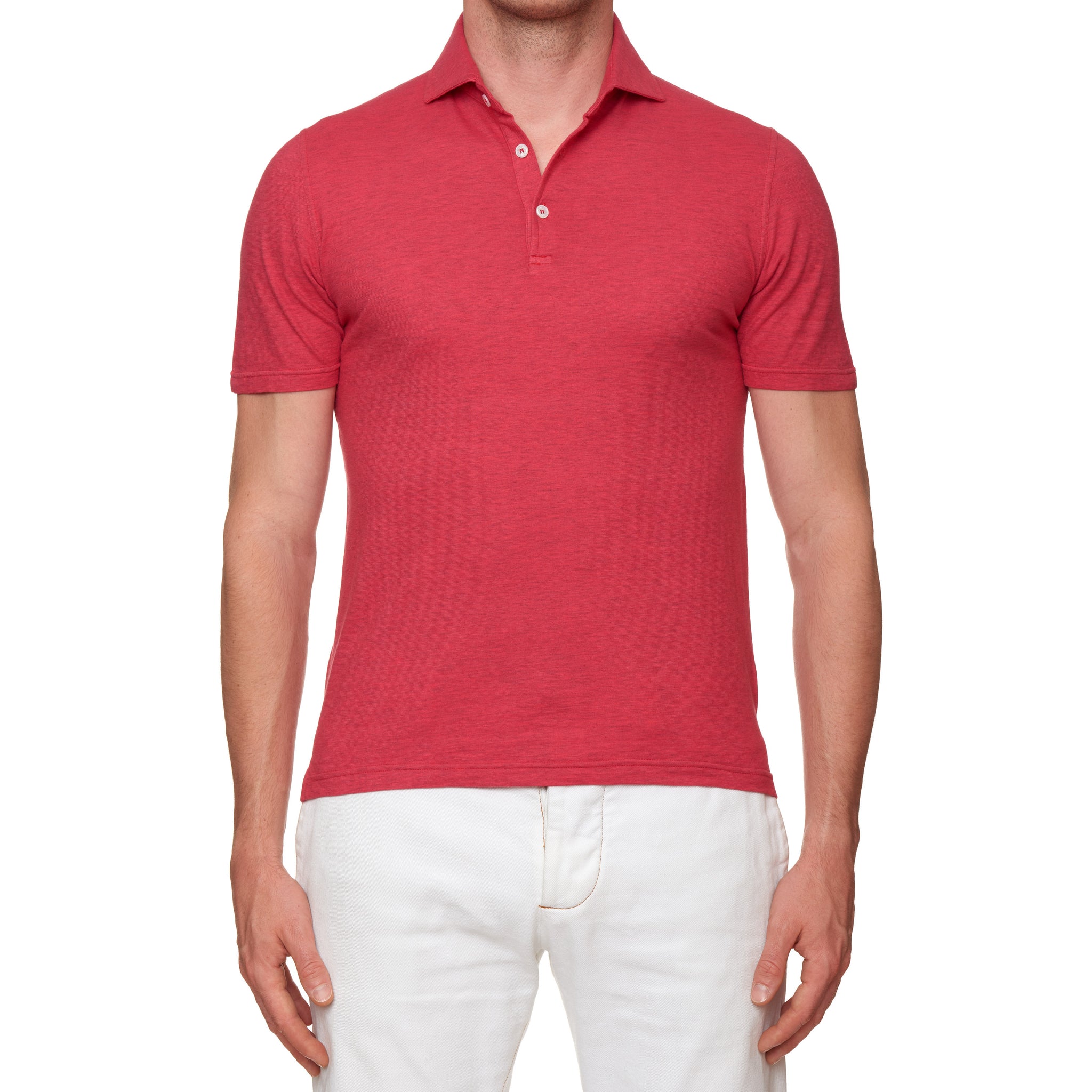 FEDELI "Tommy" Heather Dark Pink Cotton Short Sleeve Jersey Polo Shirt