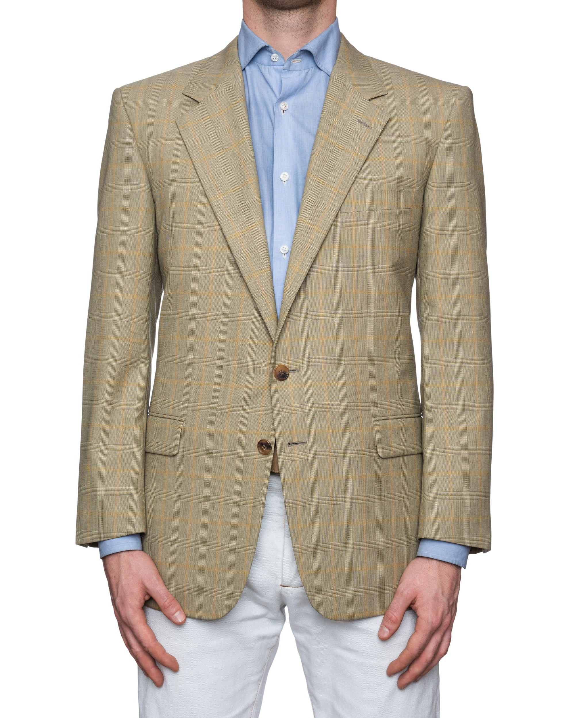 SARTORIA CASTANGIA Khaki Prince of Wales Wool Jacket EU 48 NEW US 38